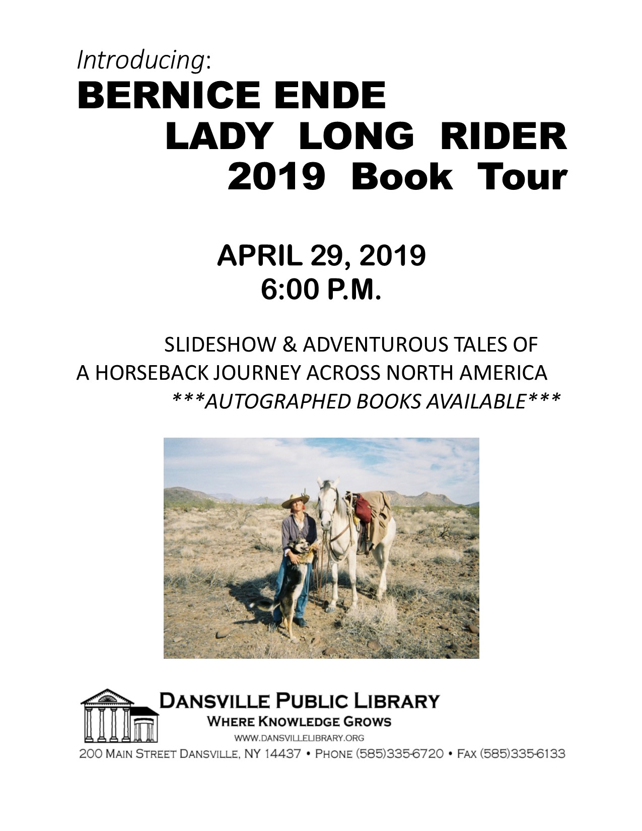 Lady Long Rider April 29 – Dansville Public Library